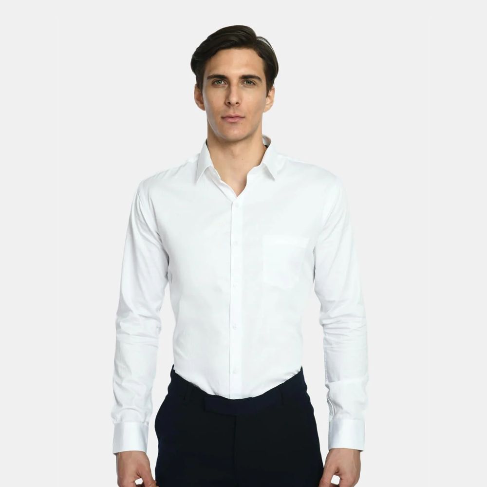 Men's White Regular Fit Solid Formal Shirt - Corporate Logo Apparel ...